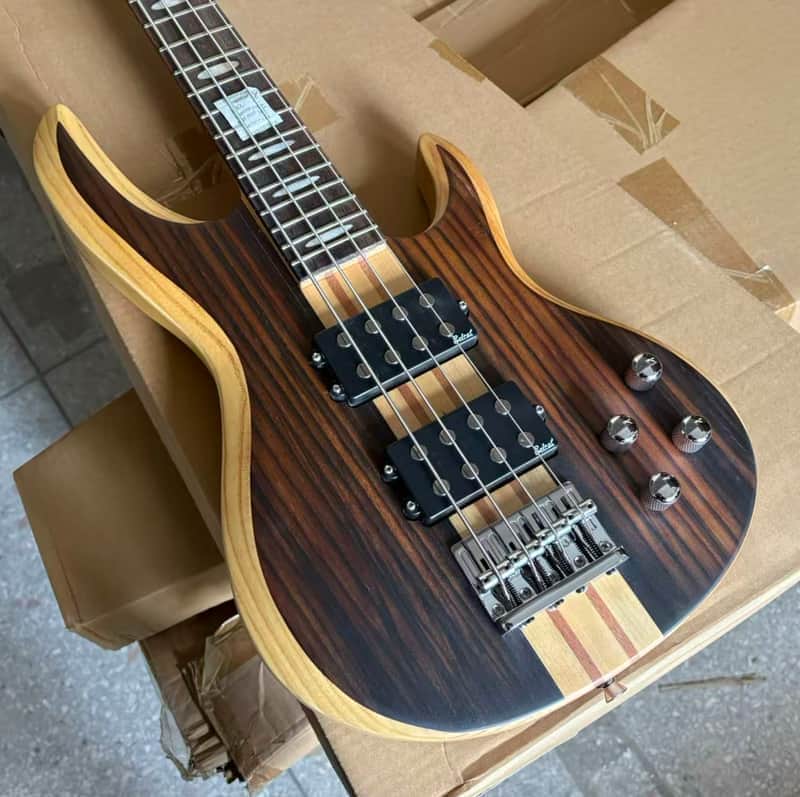 Custom 4 String Electric Bass, Sapele Top Body, with Maple | Reverb