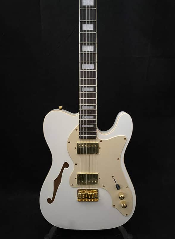 Semihollow Custom Telecaster white HH Gold hardware | Reverb