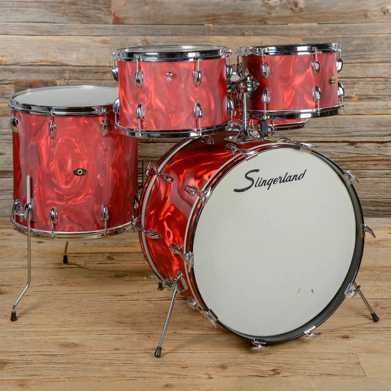 Slingerland 12/13/16/22/5.5x14 5pc Drum Kit Red Satin | Reverb España