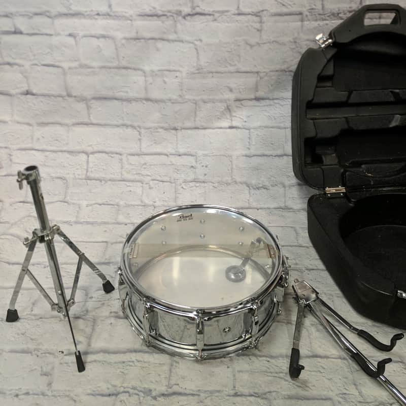 Pearl Steel Shell Snare Drum with Stand and Case | Reverb