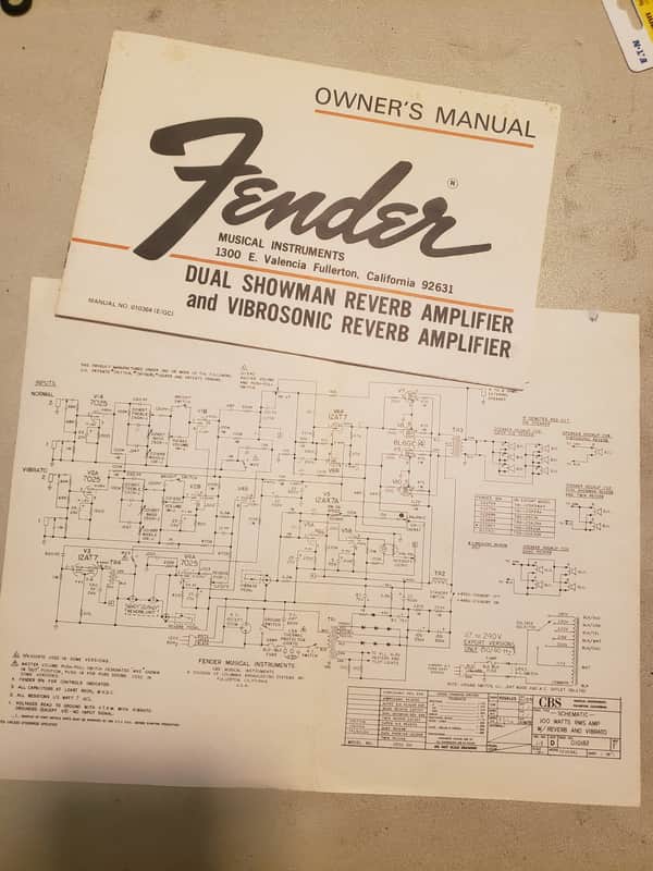 Fender Dual Showman/Vibrosonic Reverb Owners Manual + | Reverb