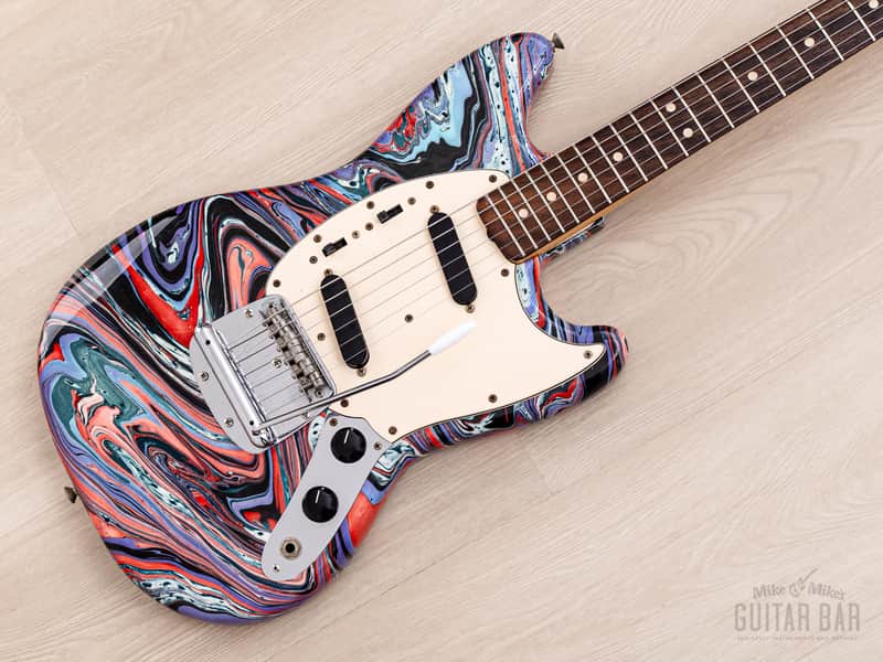 1974 Fender Mustang Vintage Offset Guitar Bowling Ball Swirl | Reverb