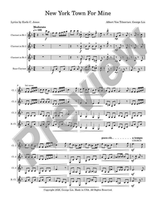 Clarinet Sheet Music - New York Town For Mine (Earle C. Jones | Reverb