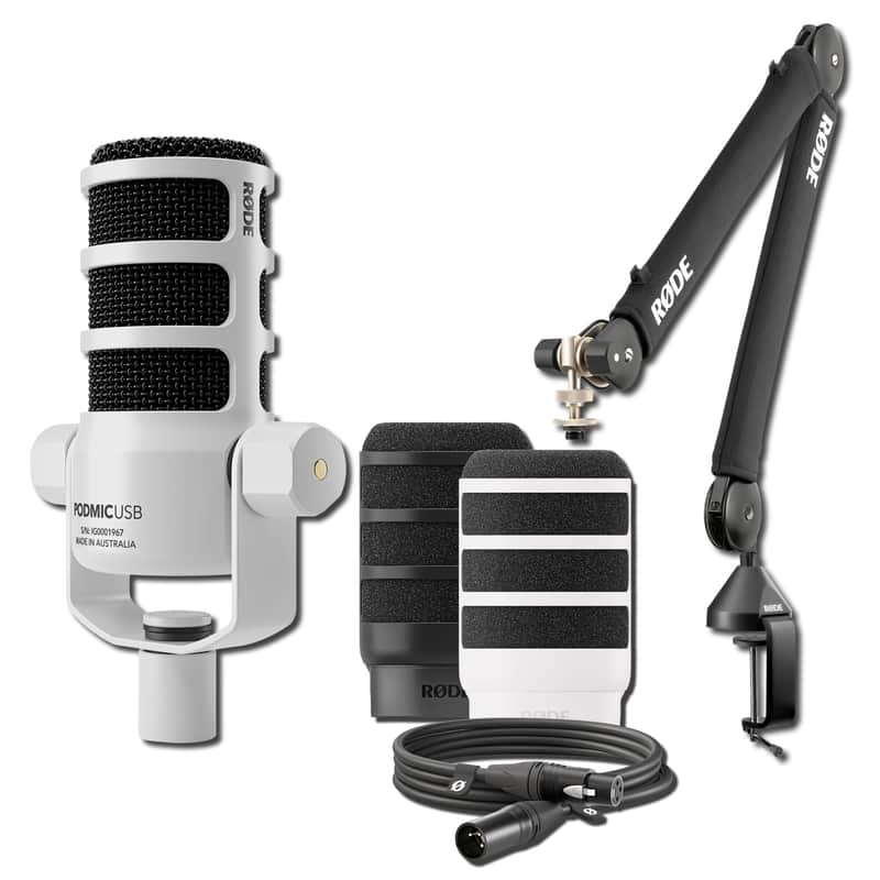 Rode PodMic USB Dynamic Broadcast Microphone (White) with | Reverb