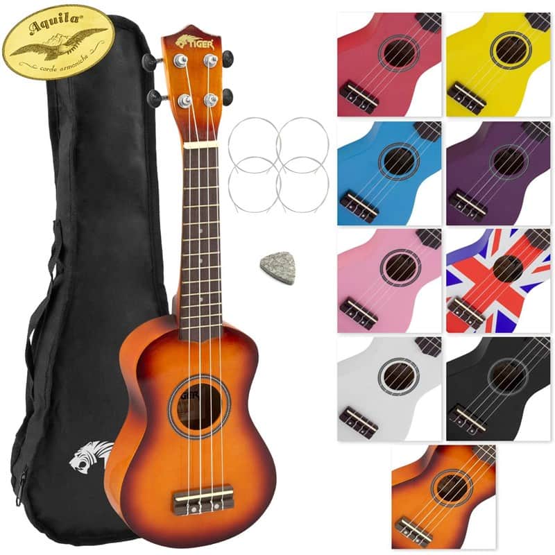Tiger UKE7 Soprano Beginners Ukulele with Gig Bag, Sunburst | Reverb