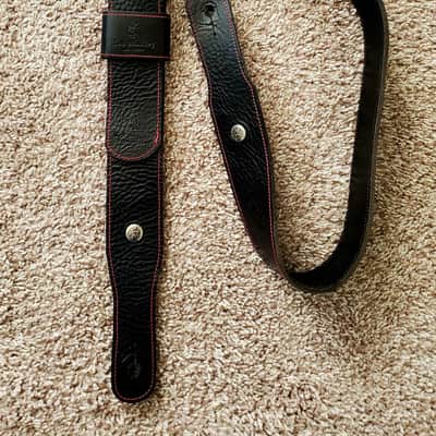 Red Monkey Black Leather Guitar Strap w/ Red Stitching | Reverb
