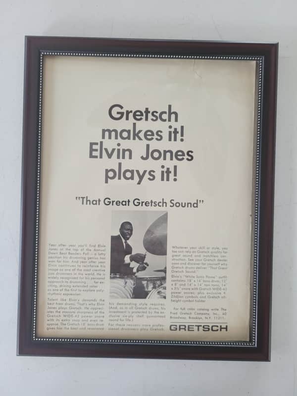 1968 Gretsch drums promotional Ad Framed Elvin Jones Original | Reverb