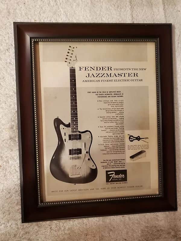 1958 Fender Guitars Promotional Ad Framed Fender Jazzmaster | Reverb