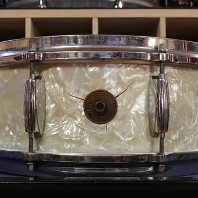 1960s Gretsch 5.5x14 Name Band Snare Drum in White Marine | Reverb