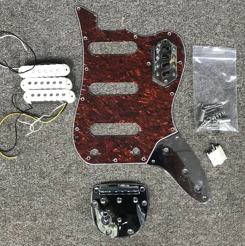 Squier Bass VI- pickguard, pickups, bridge, control plates, | Reverb