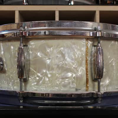 1960s Gretsch 5.5x14 Name Band Snare Drum in White Marine | Reverb