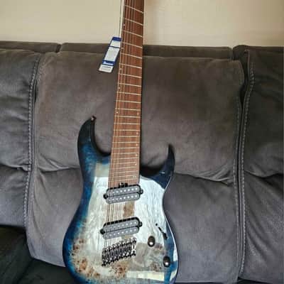 Ibanez RGMS8PB Multi-Scale 8 string cosmic blue burst over | Reverb