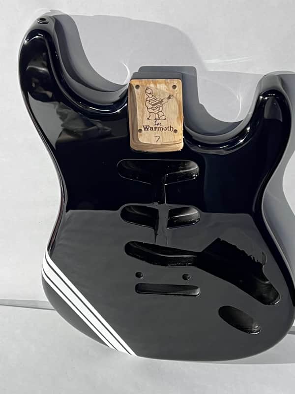 Warmoth Stratocaster Body 2010s - Black w White Racing Stripe | Reverb
