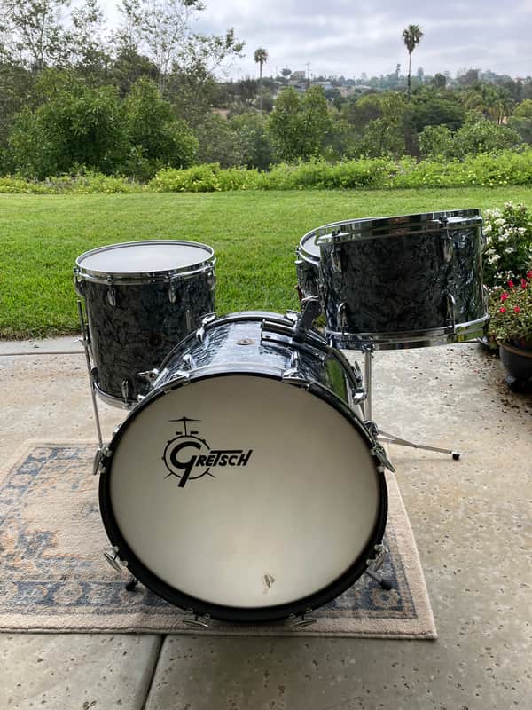 1960s Gretsch Progressive Jazz Black Diamond Pearl Drum Kit | Reverb