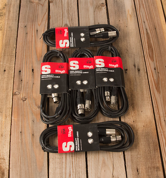 Stagg 10ft XLR Cables 5 Pack Black | Reverb