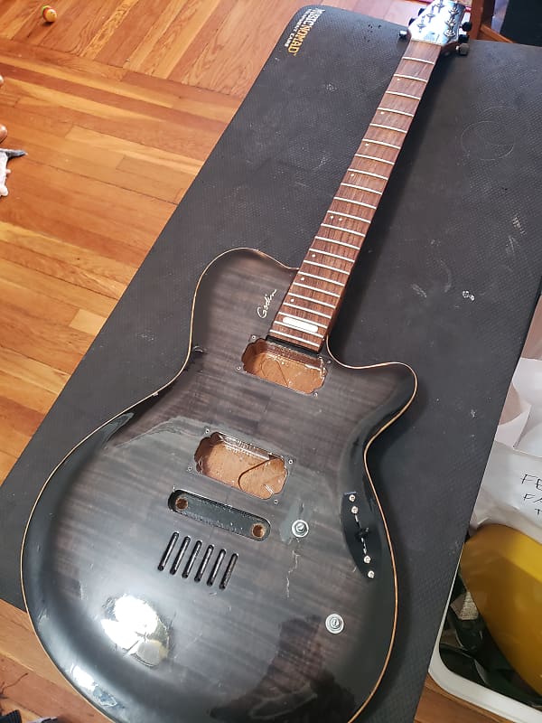 Godin LG Signature Husk - Black Carved Flame Maple | Reverb