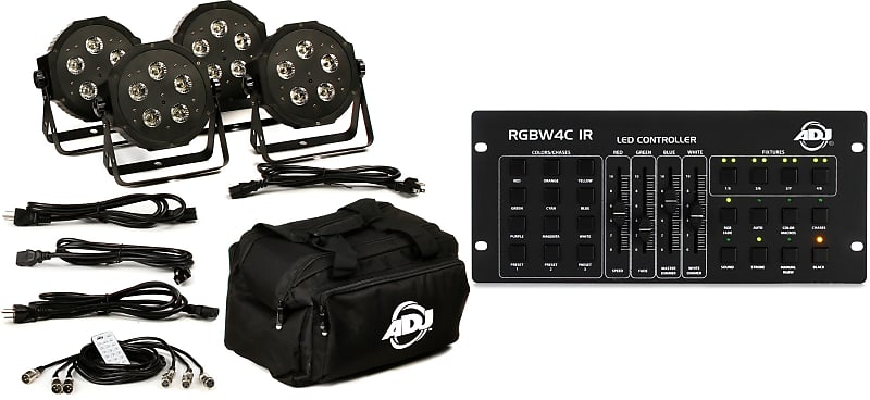 ADJ Mega Flat Hex Pak 4x RGBWA+UV Par Package with Cables and | Reverb