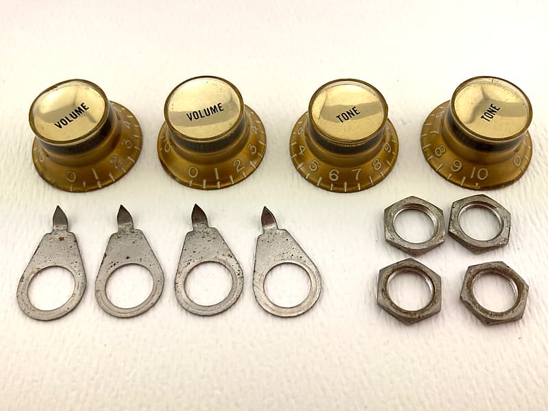 Vintage Gibson Gold Reflector Knobs (4) '70s with Nuts and | Reverb