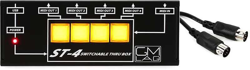 Crumar ST4 4-port Switchable MIDI Thru Box Bundle with Hosa | Reverb