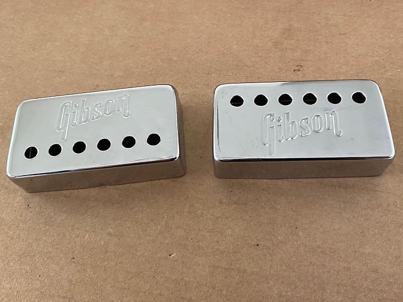 Gibson Vintage 1971 Chrome Embossed Logo Pickup Cover Set Les | Reverb