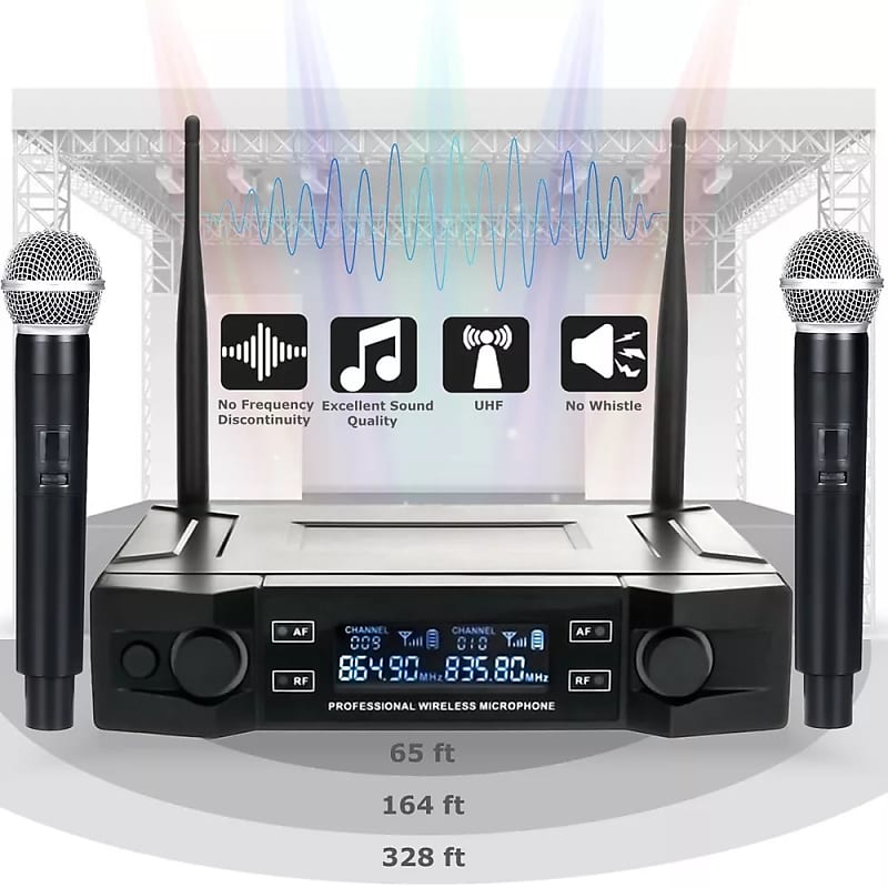 Professional 2 Channel Uhf Wireless Dual Microphone Cordless | Reverb