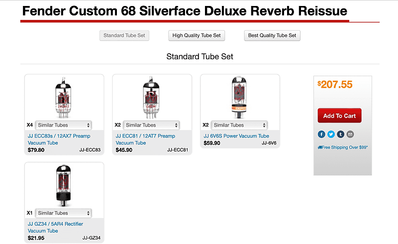 JJ Electronic Vacuum Tube Set for Fender Silverface 68 Custom | Reverb