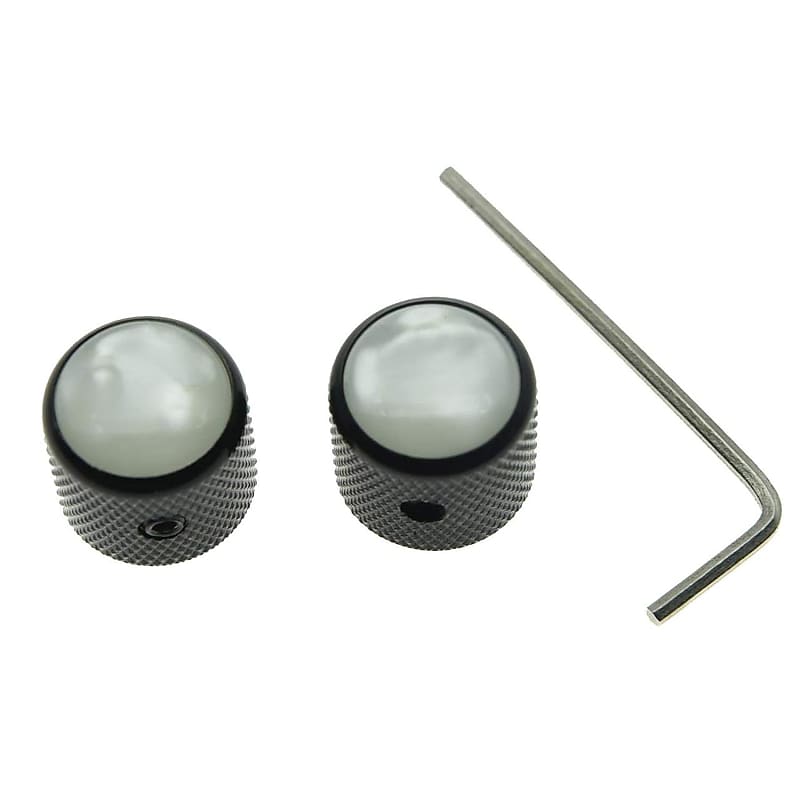 Set Of 2 Black With White Pearl Cap Guitar Knobs Pearl Top | Reverb