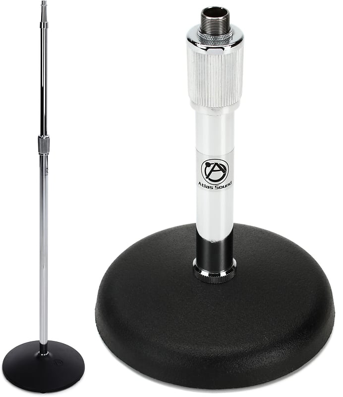 AtlasIED MS20 Heavy Duty Round Base Mic Stand - Chrome Bundle | Reverb