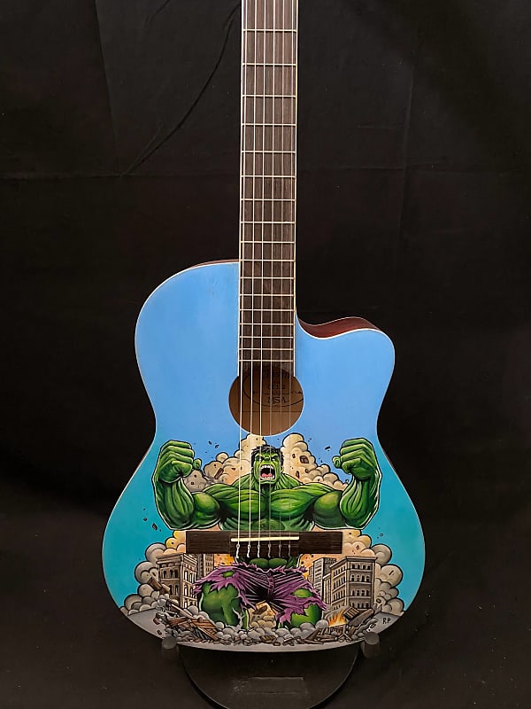 Hand painted Hulk classical guitar Marvel | Reverb