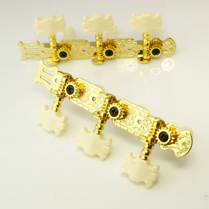 3-on-Plate Classic Acoustic Guitar Tuners Set, Engraved motif | Reverb