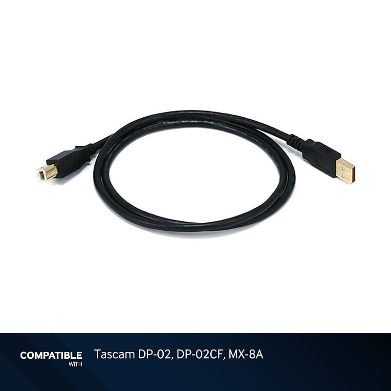 3-foot Black USB 2.0 Cable for Tascam DP-02, DP-02CF, MX-8A | Reverb