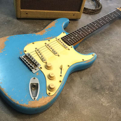 USA Relic Strat Style Road Worn Sonic Blue Electric Guitar by | Reverb