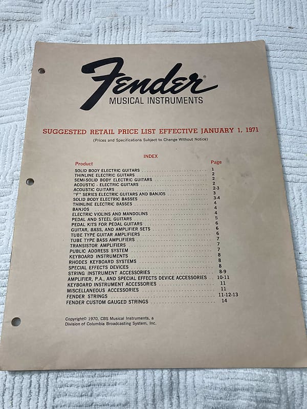 Vintage 1971 Fender Musical Instruments Price List | Reverb