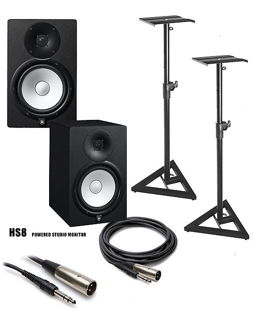 Yamaha HS8 2-Way, 8" Powered Studio Monitor Bundle w/ Stands | Reverb