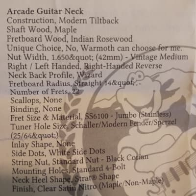 Warmoth Arcade Neck Reverse Headstock 2021 - Nitro Satin | Reverb