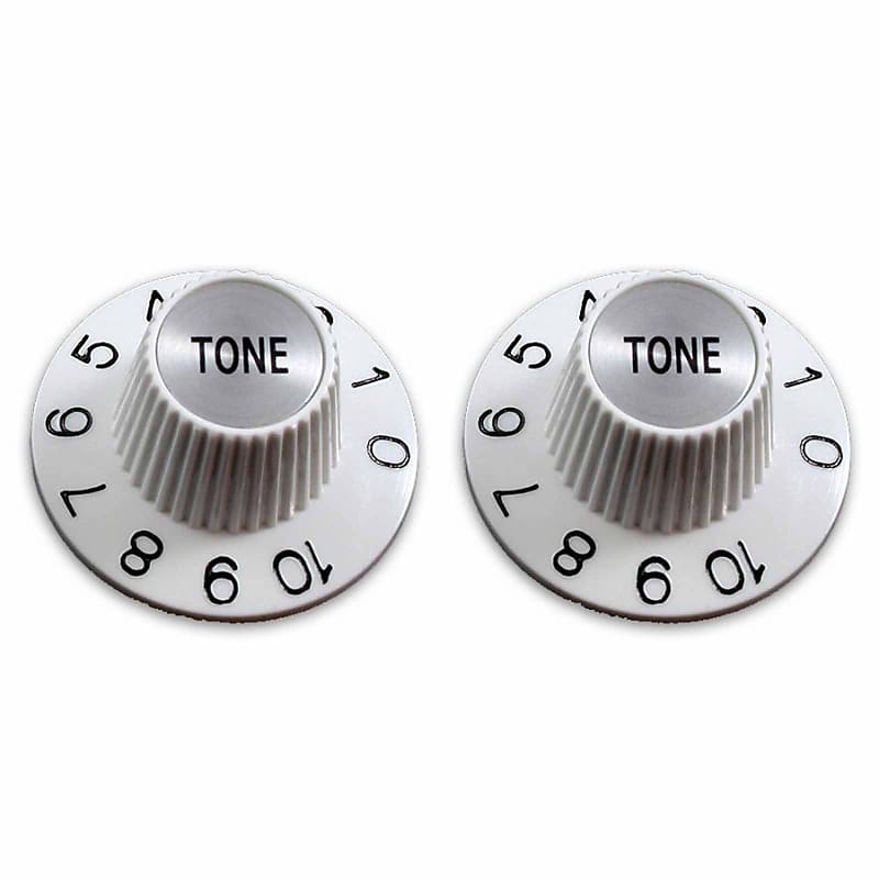 2 White Tone Witch Hat Knobs Silver reflector for US pots | Reverb