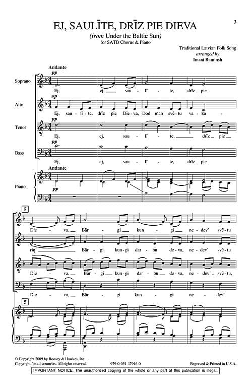 Ej Saulite Driz Pie Dieva Conductors Choice Arranger Imant Ra | Reverb