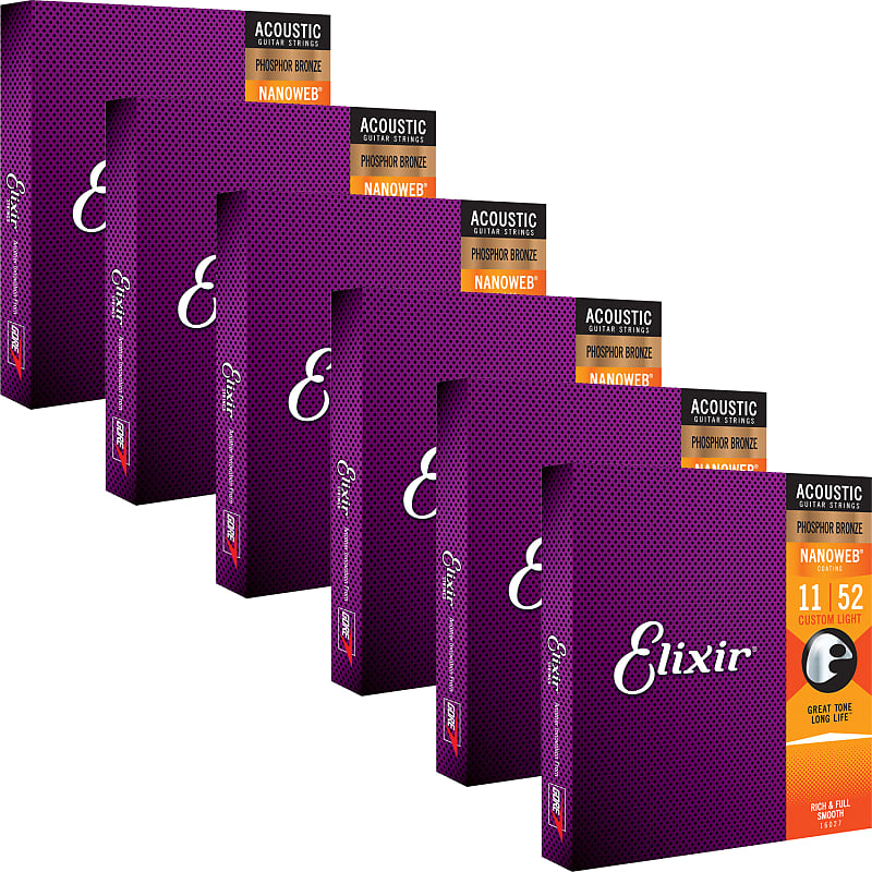 Mint 6 Sets of Elixir 16027 NANOWEB Phosphor Bronze Custom | Reverb