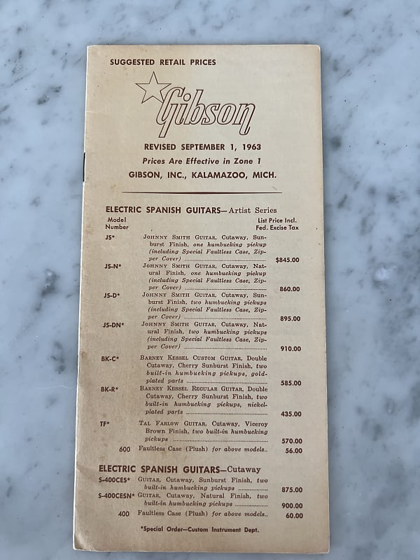 1963 Gibson Full Line Price List Rare Vintage Case Candy Sg | Reverb
