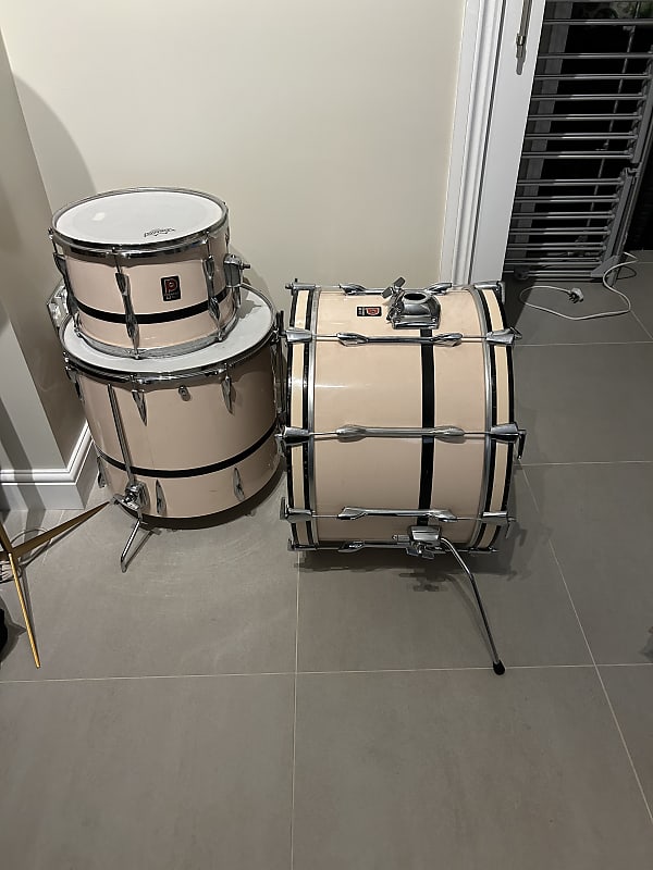 Premier Drum Kit Shell Pack 1970s - Cream and Black Stripe | Reverb UK