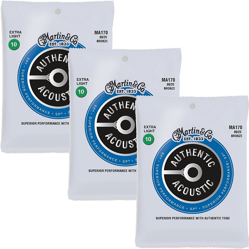 3-Pack Martin MA170 Authentic Acoustic Guitar Strings, 80/20 | Reverb