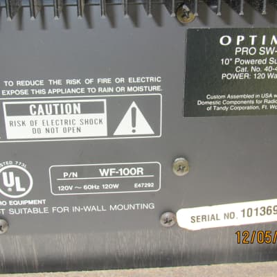 Optimus PRO SW-100P 120 Watt Powered Sub Woofer - Tested, | Reverb