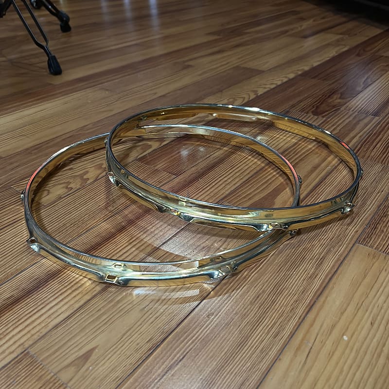 14" Snare Top/Bottom Brass Plated Hoops 10 Lug Layout (Box 2) | Reverb