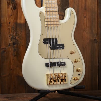 Bass Mods 5 String P Bass White & Gold | Reverb