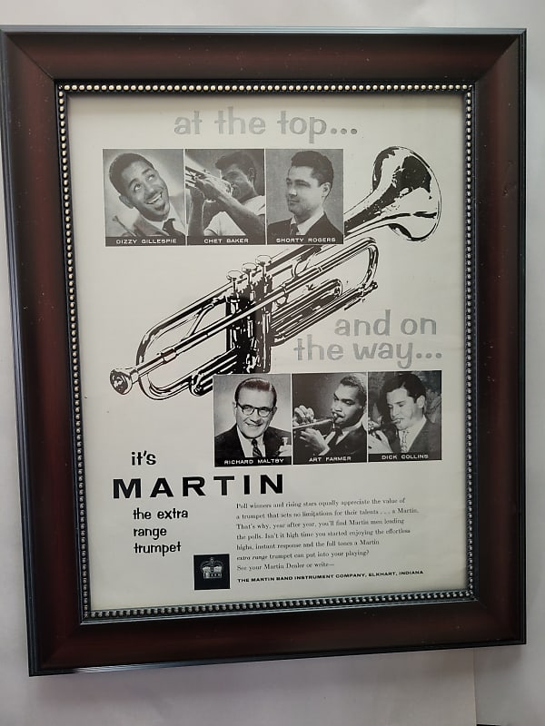 1956 Martin Horns Promotional Ad Framed Dizzy Gillespie, Chet | Reverb