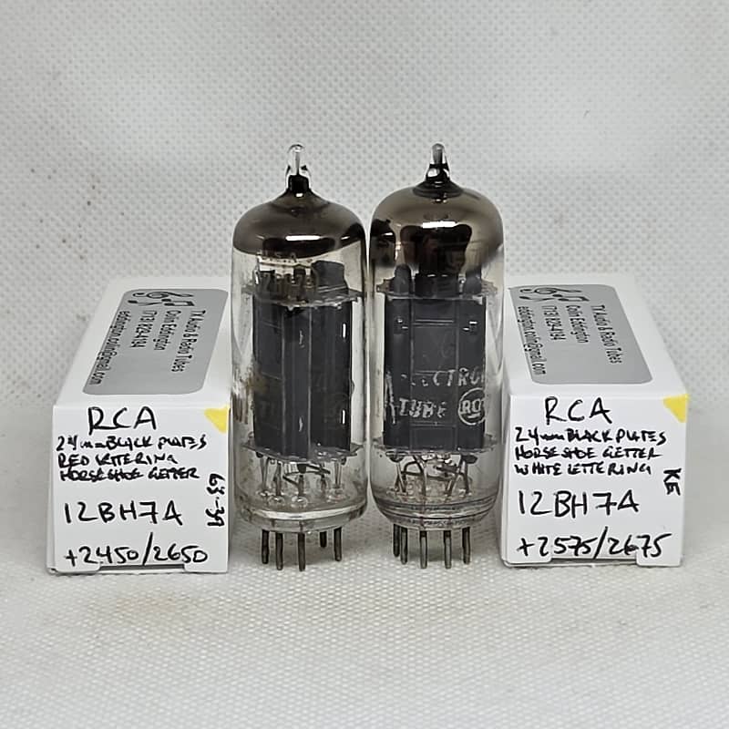 RCA 12BH7A Long Black Plate Horseshoe Getter Well Matched | Reverb