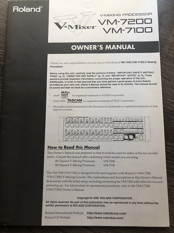 Roland VM-7000 Series V-Mixer Owner's Manual | Reverb