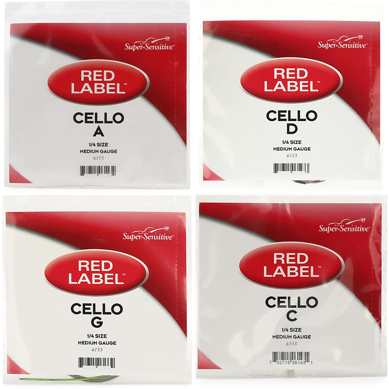 Super-Sensitive 6113 Red Label Cello String Set - 1/4 Size | Reverb