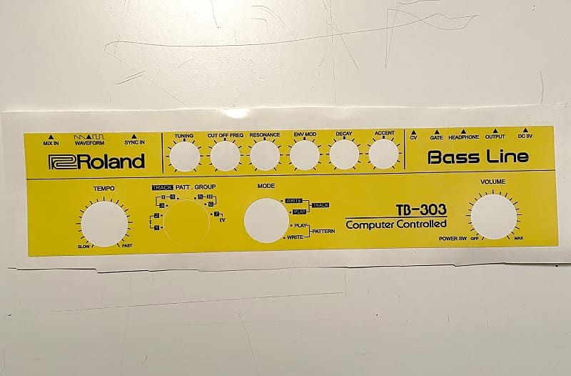 Roland TB-303 panel overlay/sticker Yellow | Reverb