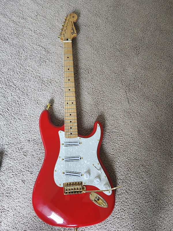 Fender Stratocaster Fiesta Red All Gold Hardware with Rail | Reverb